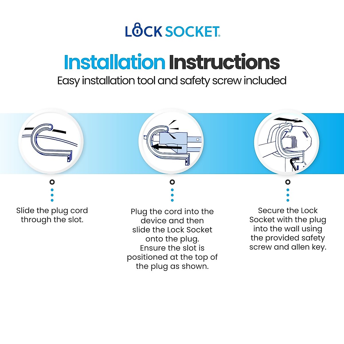 Lock Socket Outlet Lock - Anti Theft Outlet Lock to Secure Three Pronged Plugs, Innovative Way to Prevent Unplugging, Secure Locks for Cords, Includes Security Screw & Allen Wrench - White
