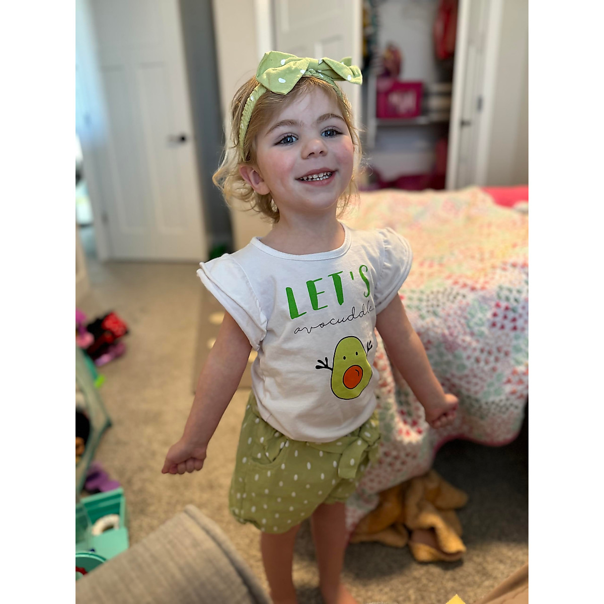 Toddler Girl Clothes 18-24 Months Girl Summer Outfits Baby Girl Clothes Sets with Avocado Ruffle Short Sleeve Top + Green Shorts Pants + Bow Hairband 3Pcs Set