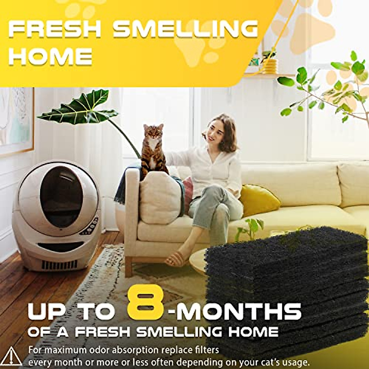 8 Pack Carbon Filters Compatible with Litter Robot 3 - Made in USA - Thick True Charcoal Absorbs Odors & Controls Moisture - Pet Safe, Non-Toxic, Free of VOCs - Keeps Home Smelling Fresh