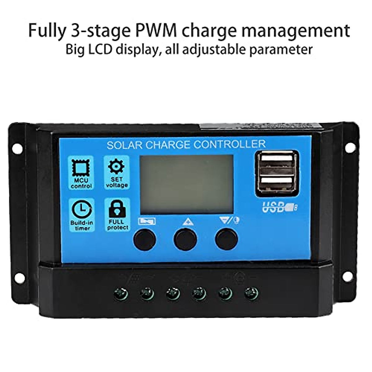 Solar Charge Controller, 60A 12V/24V Intelligent Solar Charge Regulator with USB Port Backlight LCD Display(60A)