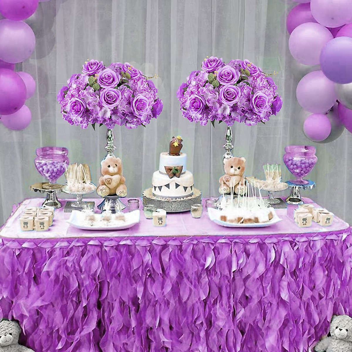 BLOSMON Artificial Flower Balls Wedding Centerpieces 2 Pcs 15.7" Large Lilac Fake Flowers Rose Hydrangea Ball Arrangement Center Pieces for Table Silk Floral Bouquet for Wedding Party Home Decor