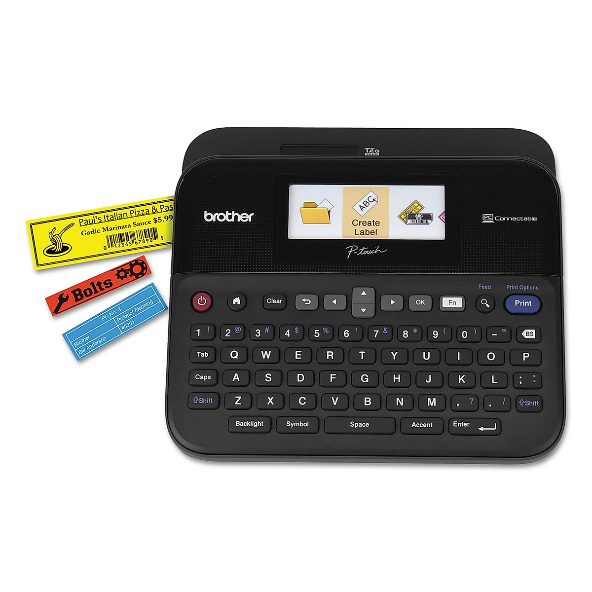 Brother P-Touch Label Maker, PC-Connectable Labeler, PTD600, Color Display, High-Resolution PC Printing, Black, Black/Gray