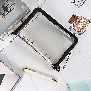 A6 Binder Cover Refillable 6 Ring Notebook Binder Clear Soft PVC Zipper Binders Folder for 6 Hole Filler Paper Personal File Organizer Planner(Black Zipper Closure)