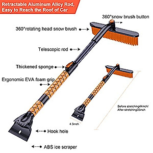 DOTAATDW 44 Inch Extendable Snow Brush and Ice Scraper for Car Windshield, 360° Pivoting Snow Scraper with Foam Grip for Car, Trucks, or SUV Window and Windshield