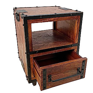 BOKKOLIK Farmhouse End Table with Drawer Vintage End Table with Open Shelf for Bedroom Living Room Industrial Storage Cabinet Rustic Wooden Organizer (15.8 * 15.8 * 20.1inch)