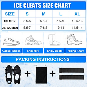 Ice Cleats for Shoes and Boots Men Women Snow Traction Cleats Crampons Anti Slip Shoe Grippers Spikes for Snow Ice Winter Walking Non-Slip 24 Studs Overshoe Slip-on Stretch Footwear