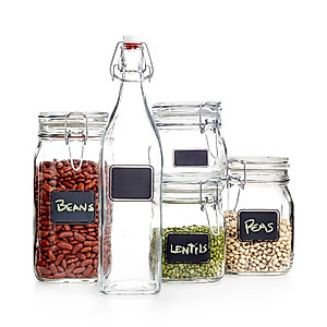 Bormioli Rocco Fido Square Clear Jar with Chalkboard, 33-3/4-Ounce