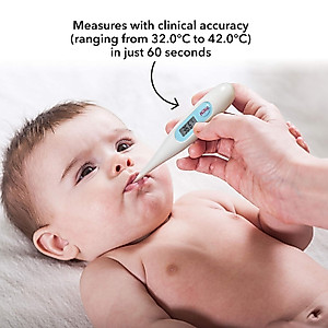 Nuby Digital Thermometer - Accurate Oral, Underarm & Rectal Use Thermometer with Hygienic Cover