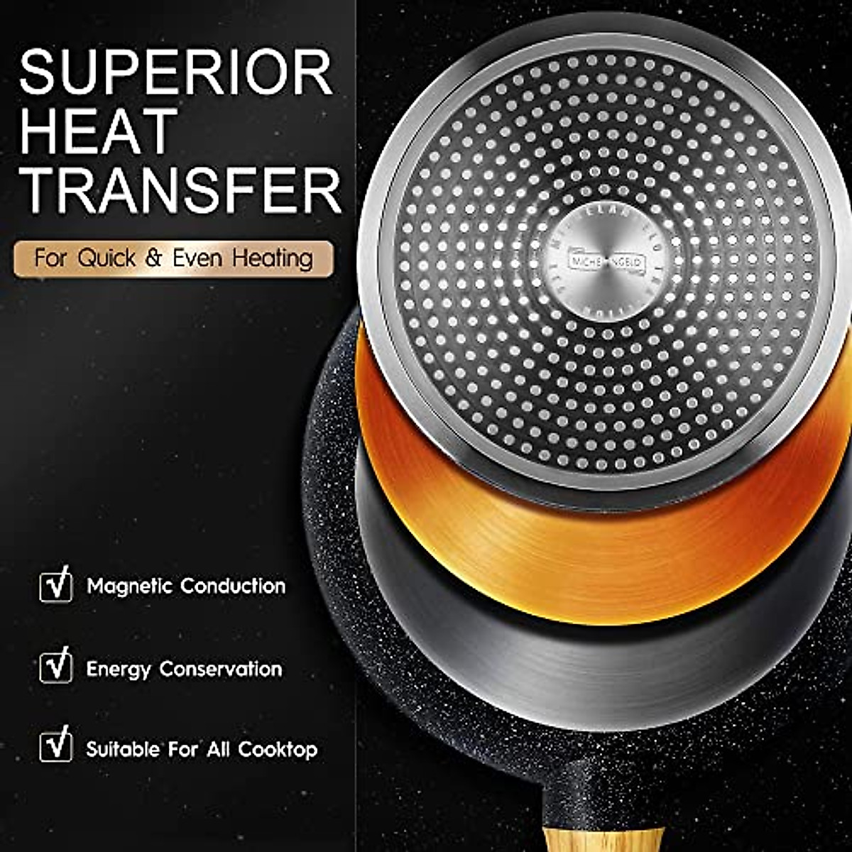 MICHELANGELO Frying Pan Set, Frying Pans Nonstick, Non Stick Frying Pan Set with Bakelite Handle, Nonstick Pans Set, Stone Skillets 2 Piece, frying pan set with lids, 8"+10" Stone Frying Pans