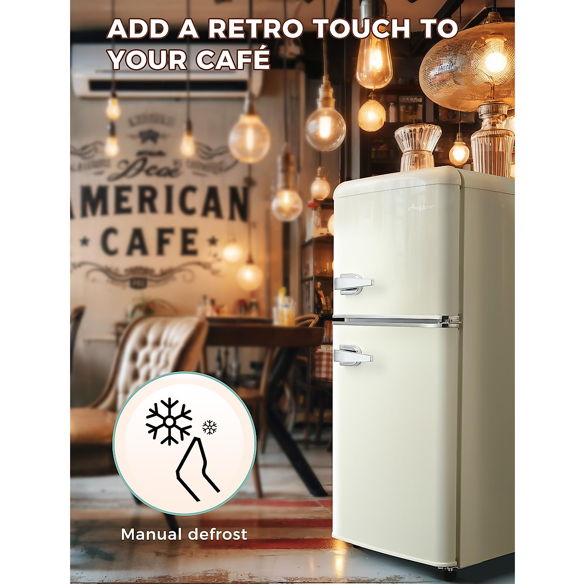 Anypro 3.2 Cu.Ft Fridge with Freezer, 2 Door Retro Refrigerator with 7 Level Thermostat, Adjustable Removable Glass Shelves for Bedroom Office Apartment Dorm Bar, White