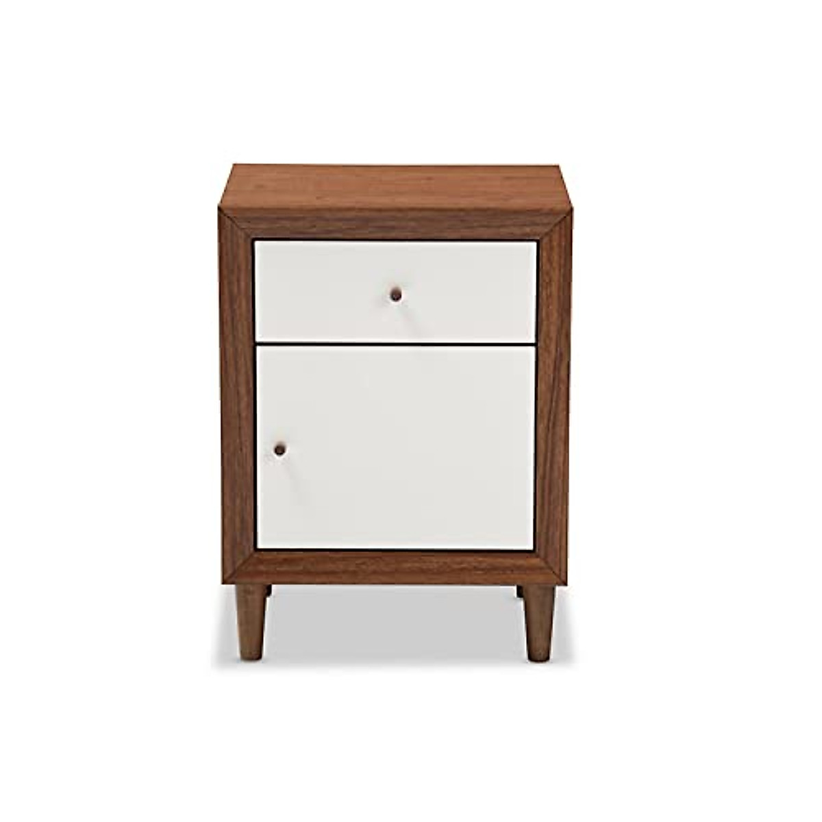 Baxton Studio FP-6783-Walnut/White-NS Nightstand, Medium, White and Walnut