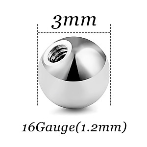 Vsnnsns 16G Replacement Balls 316L Surgical Steel Externally Threaded Piercing Balls for Nipple Tongue Belly Lip Septum Rings Barbell Cartilage Tragus Earrings Piercing Jewelry Balls 16 Gauge 3MM