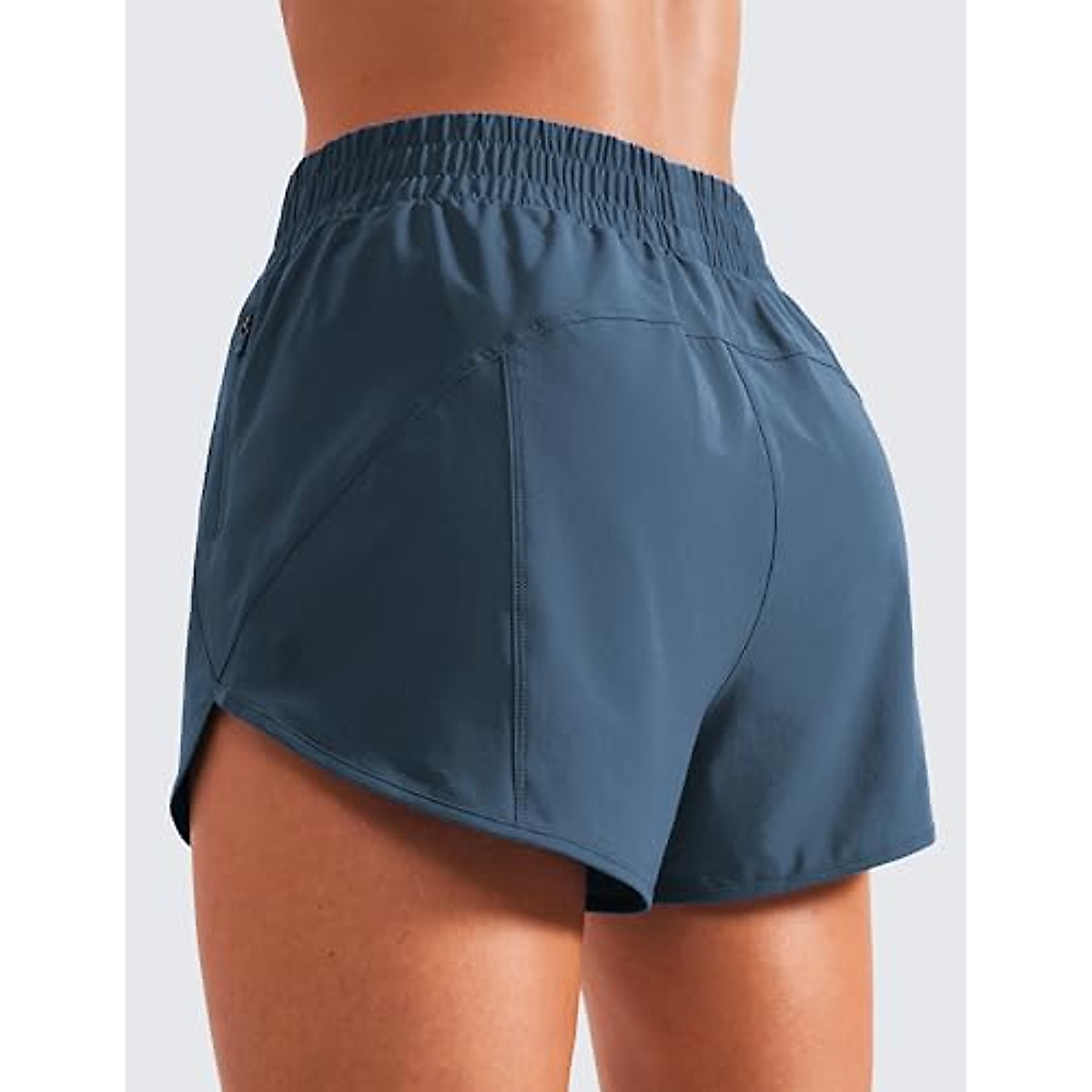 CRZ YOGA Womens High Waisted Running Shorts Mesh Liner 3'' Dolphin Quick Dry for Athletic Gym Track Workout with Zip Pocket Stelindigo Small