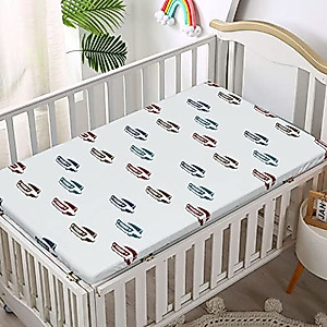Cars Themed Fitted Crib Sheet,Standard Crib Mattress Fitted Sheet Ultra Soft Material-Baby Sheet for Boys Girls, 28“ x52“,Burgundy Brown Blue