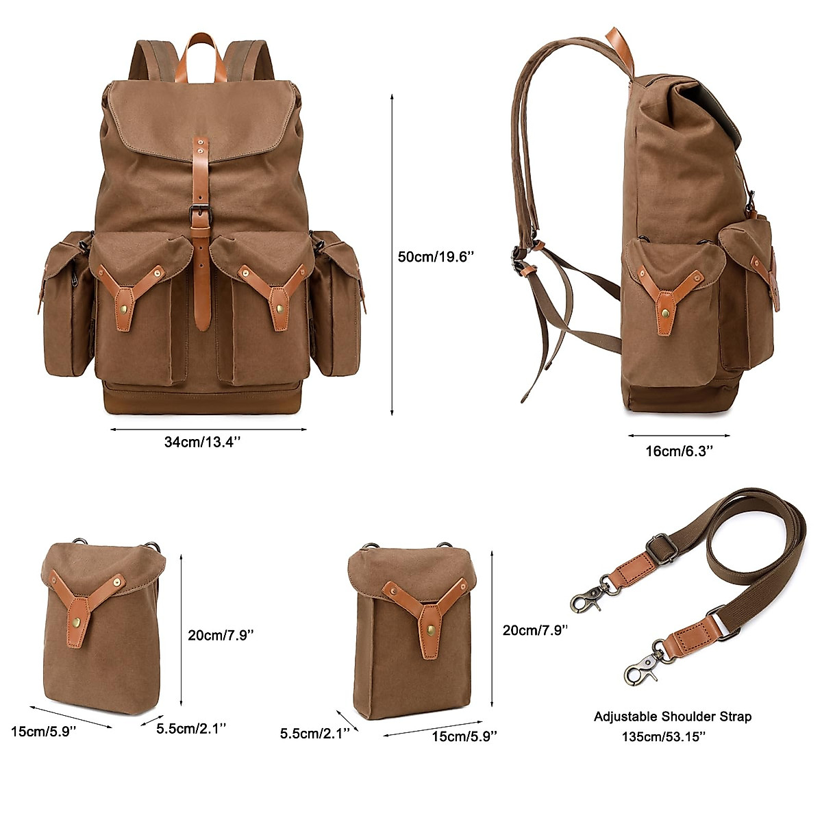 G-FAVOR Travel Backpack for Men Women, 40L Extra Large Canvas Backpack High Density Detachable Rucksack Daypack Weekender Bag for Outdoor Hiking Camping School