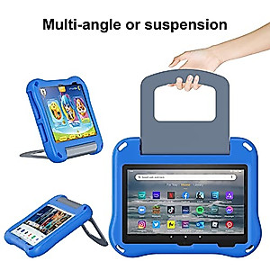 Fire 7 Tablet Case for Kids, only Compatible with 12th Gen 2022 Release, OQDDQO Lightweight Anti-Slip Shock Resistant Kid Friendly Cover with Stand for Amazon Kindle Fire HD 7 Tablet (Blue)