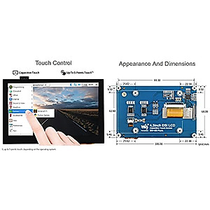 Waveshare 4.3inch Capacitive Touch Display Compatible with Raspberry Pi Pi 4B/3B+/3A+/3B/2B/B+/A+/CM3/3+/4 800×480 Resolution IPS Wide Angle MIPI DSI Interface