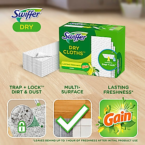 Swiffer Sweeper Dry Sweeping Pad Refills, Hardwood Floor Mop Cleaner Cloth Refill, Gain Scent, 32 Count