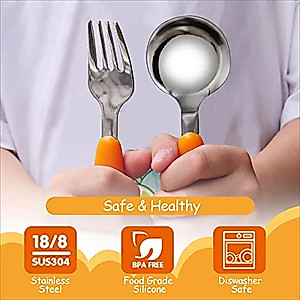 Toddler Utensils, FXFSTEEL Toddler Silverware Kids Spoons and Forks Set, Travel Utensils Flatware Set with Case for Kids, Toddler Cutlery includes Fork Spoon Grapefruit Spoon