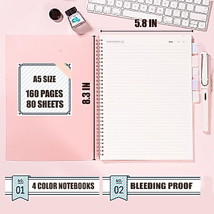 OWSC 4 Pack Lined Spiral Notebook, 5.9 x 8.3 Inches Notebooks for Work, School and Journal with 110 GSM Thick Paper, Small Notebook with 80 Sheets/160 Pages, Notebooks College Ruled for Note Taking