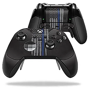 MightySkins Skin Compatible with Microsoft Xbox One Elite Controller - Thin Blue Line | Protective, Durable, and Unique Vinyl wrap Cover | Easy to Apply, Remove, and Change Styles | Made in The USA