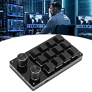 Cuifati One Handed Macro Mechanical Keyboard, 12 Key Mini Programmable Micro Keyboard, Fully Programmable Keys and 2 Knob, for, for Vista, for, for Macos(Full Black)