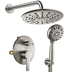 WRISIN Shower Faucet Set Brushed Nickel (Valve Included), Shower System with Rain Shower and Handheld, Shower Valve Kit with Valve and Shower Head