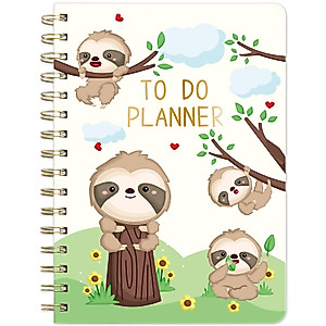 Sloth To Do Planner 2024 Spiral Notebook Hardcover Journal 120 Lined Pages New Year Daily Journal Office Home School