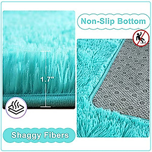 Ompaa Ultra Soft Shaggy Rugs Fluffy Bedroom Carpet, 4x6 Feet Teal Blue Area Rug, Modern Upgrade Anti-Skid Rug for Kids Girls Living Room, Dorm Aesthetics Decor