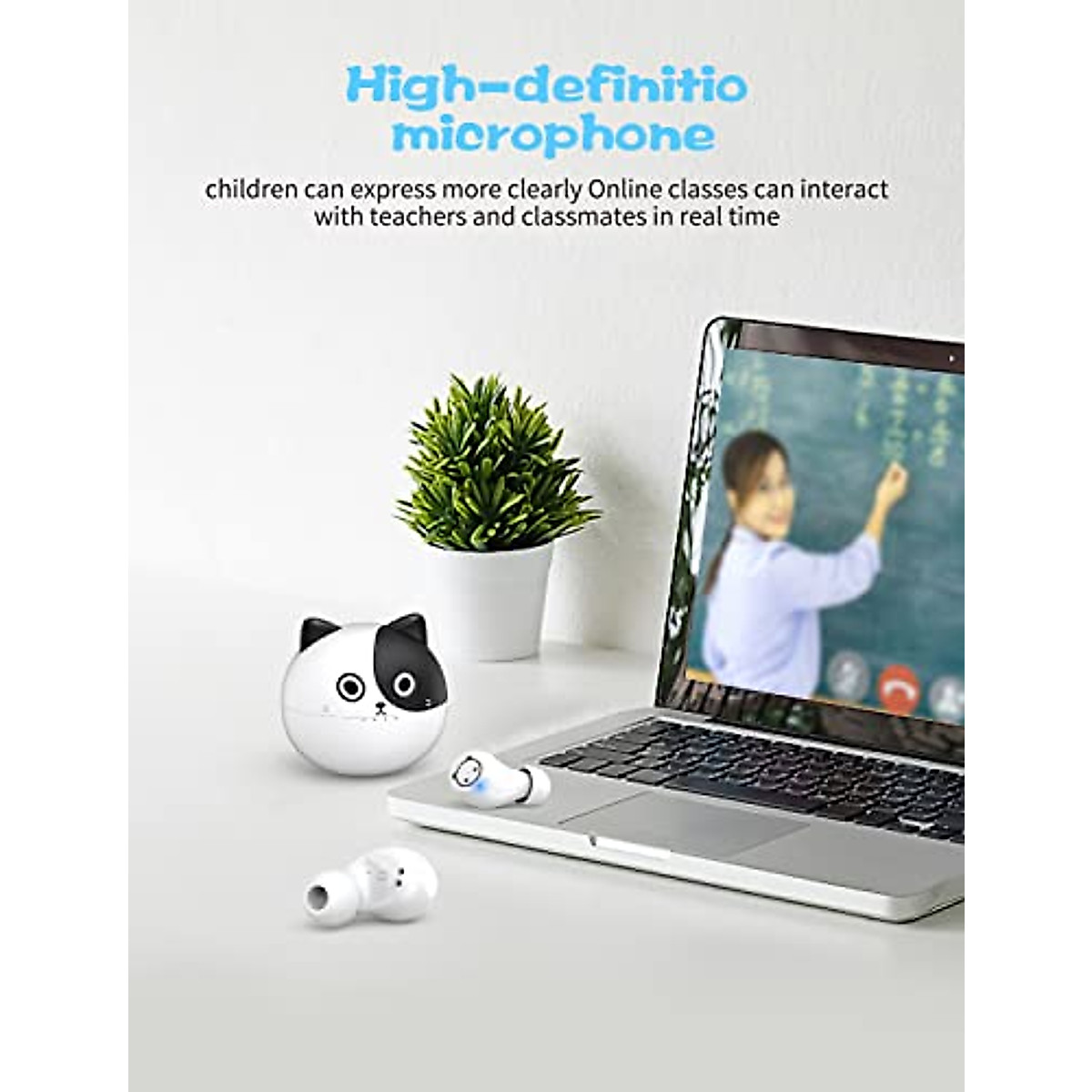 Instiwitt Cute Milk cat Kids Earbuds in-Ear Wireless Bluetooth with Microphone, 36 Hours Play time, Low Latency, is The Best Gift for Halloween, Birthday, Christmas, for School, Work, Sports