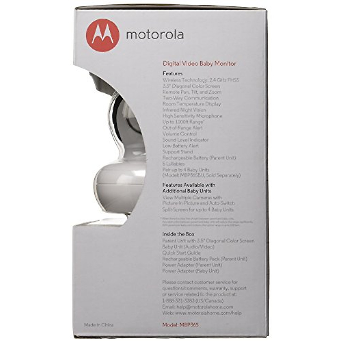 Motorola MBP36S Remote Wireless Video Baby Monitor with 3.5-Inch Color LCD Screen, Remote Camera Pan, Tilt, and Zoom