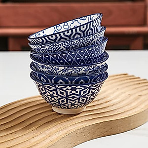 Selamica Ceramic 3.5 inch Dessert Bowls Set, 4 oz Cute Small Bowls Dipping Bowls for Ice Cream Snack Side Dishes Condiment, Microwave Oven Dishwasher Safe, Set of 6, Vintage Blue