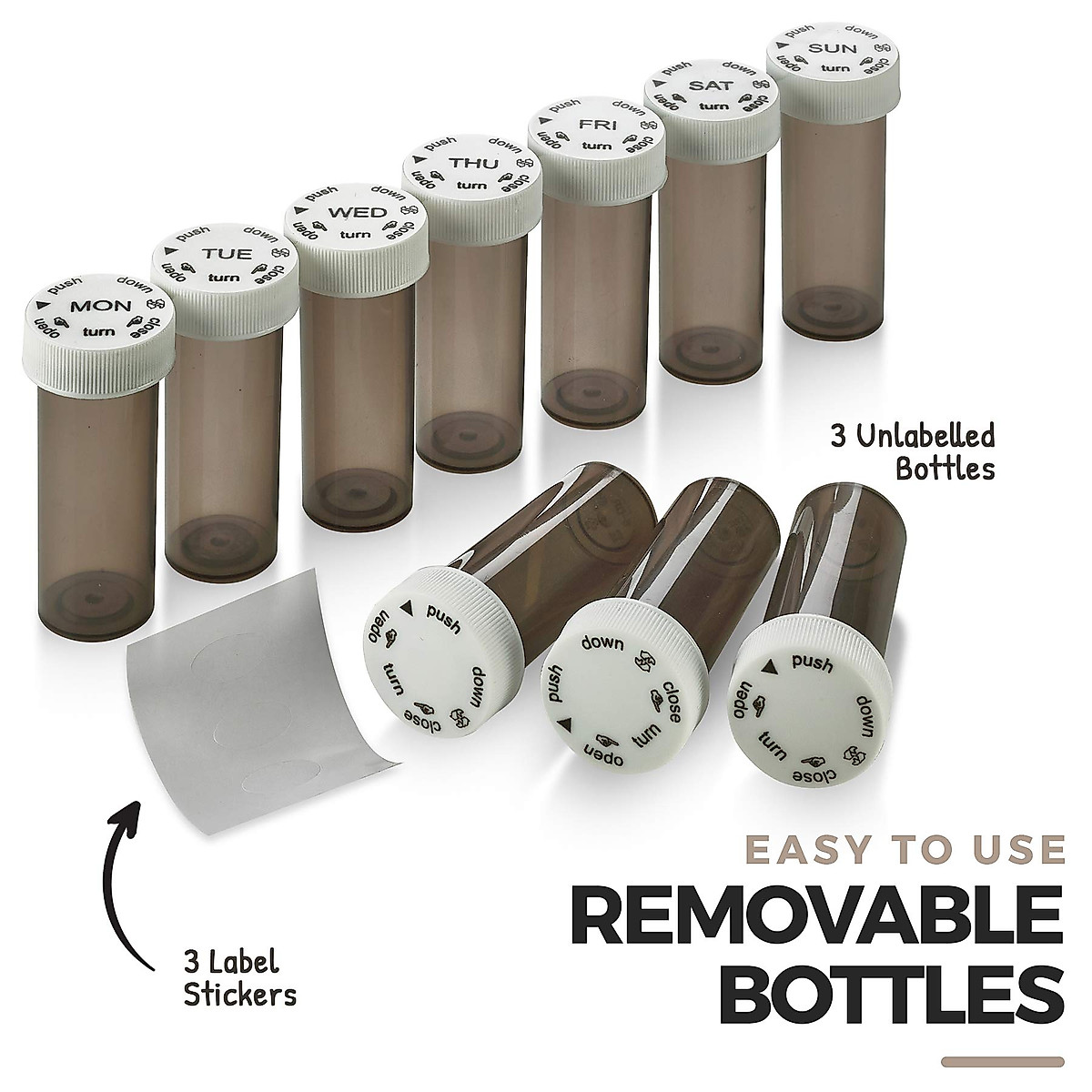 Pill Case and Pills Bottle Organizer - Weekly and Daily Medicine Container Carrier Tote Bag for Weekly Pill Bottles with 3 Extra Daily Bottles