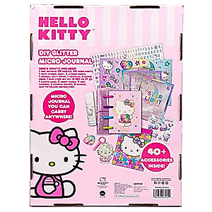 Hello Kitty DIY Glitter Micro Journal by Horizon Group USA, 40+ Stationery Accessories Including Hello Kitty Stickers, Surprise Keychain, Interchangeable Binder Discs, Squishy Glitter Cover & More