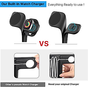 Wireless Charger, 15W 3 in 1 Fast Magnetic Charging Station, Charger Stand for iPhone 14/13/12 Pro Max Mini, Apple Watch SE/7/6/5/4/3/2 and Airpods 3/2/Pro with LED Lamp and USB Port（Black）