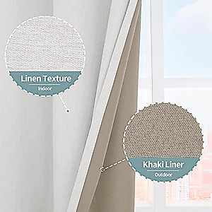 BGment Linen Textured 100% Blackout Curtains for Bedroom, Rod Pocket Double Layers Thermal Insulation Room Darkening Curtains with Liner for Living Room, 2 Panels, 52 x 63 Inches, Off White