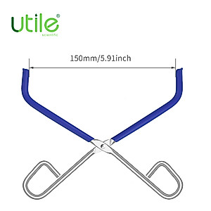 Utile Lab Beaker Tongs, Made of Mild Steel, with Chrome Plated Surface and Blue PVC Overmolding Cover, Laboratory Clamps for 50ML-2000ML Beakers, 4030.0903.1