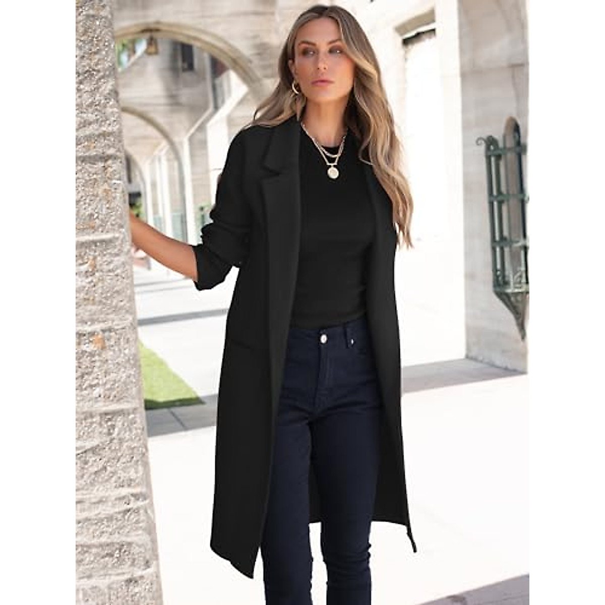 ANRABESS Women Cardigan Sweater Jackets Open Front Thick Knit Oversized Blazer Coatigan 2025 Fall Winter Long Coats Outwear Black Large