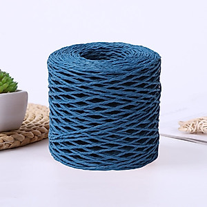 Altsuceser Hand Crocheting Straw Braided Yarn, DIY Knit Yarn Straw Raffia Yarn Crochet Cotton Straw Braided Thread for Summer Sun Hat, Beach Bag Navy Blue
