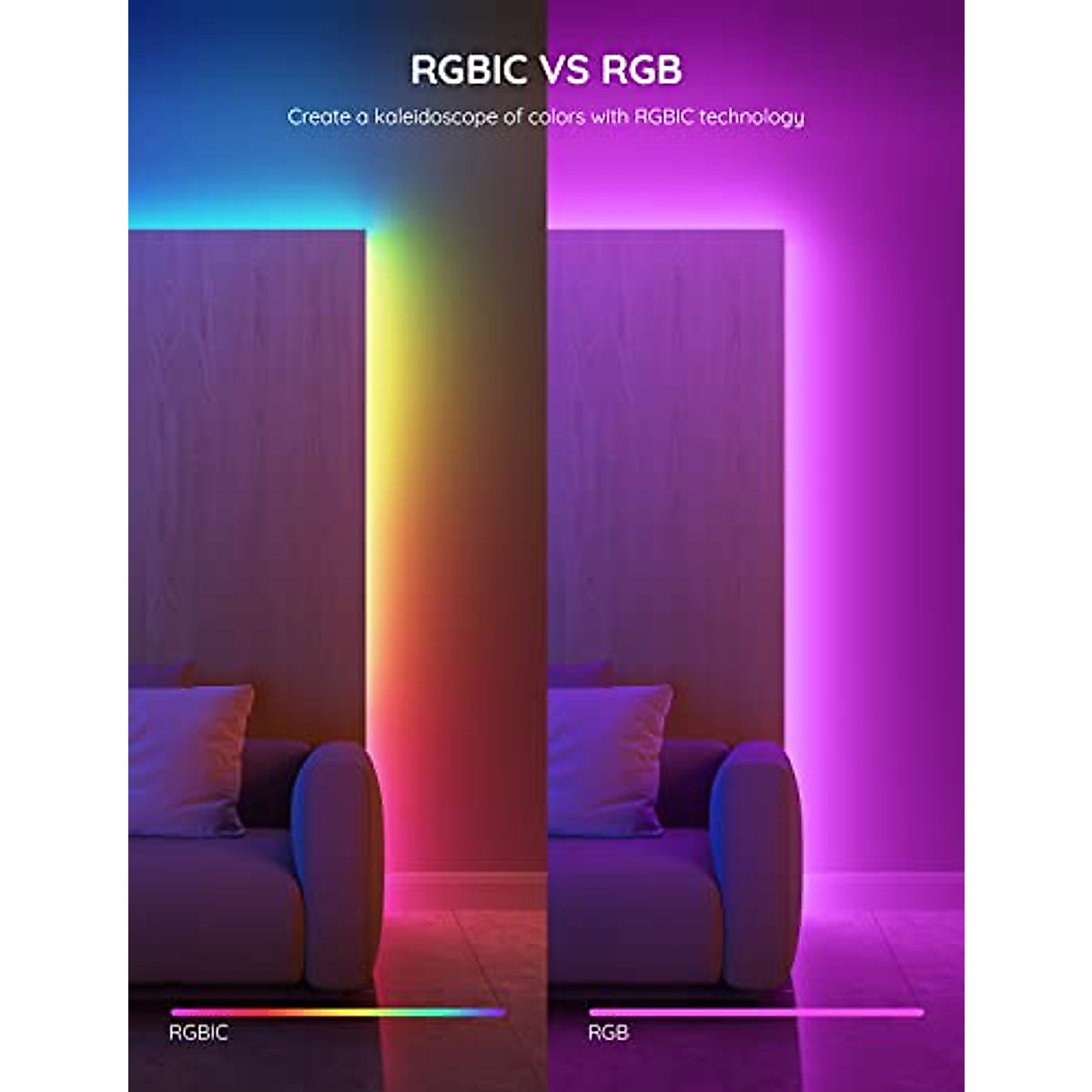 Govee RGBIC LED Strip Lights, Smart LED Lights for Bedroom, Bluetooth LED Lights APP Control, DIY Multiple Colors on One Line, Color Changing LED Lights Music Sync for Gaming Room, Halloween, 16.4ft