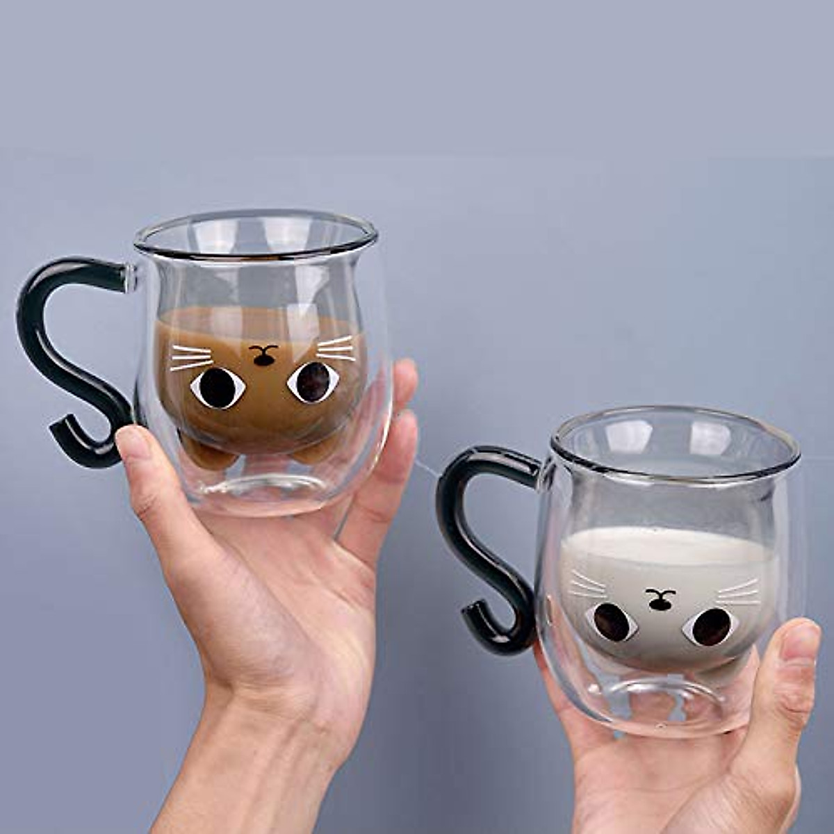 Growom Cute Cat Mug Best Gift Tea Glass Cup Double-layer Glass High Temperature Resistant High Borosilicate glass Cup Latte Cappuccino Christmas Glass