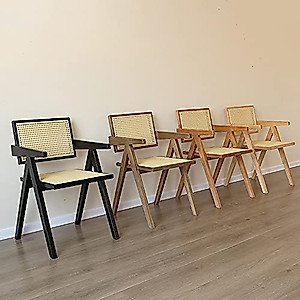 qazplm Set of 2 Retro Rattan Dining Chair Ash Wood Frames Handmade Rattan Back Chair，for Home Living Room Dining Garden Balcony Leisure Arm Chair (Wood Color)