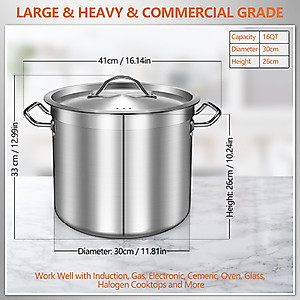 Large Stock Pot with Lid - 24 Quart Stainless Steel Stockpot Heavy Duty Cooking Pot, Soup Pot with Lid, Big Pots for Cooking, Induction Pot Stew Pot Pozole Pot