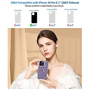 MIODIK for iPhone 14 Pro Case with Screen Protector + Camera Lens Protector, [Non-Yellowing] Clear Glitter Phone Case, Shockproof Protective Women Cute Bumper Cover for 6.1 Inch - Sparkle Clear