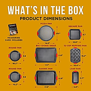 Baking Set – 8 Piece Kitchen Oven Bakeware Set – Deluxe Non-Stick Black Coating Inside and Outside – Carbon Steel – Red Silicone Handles – PFOA PFOS and PTFE Free by Bakken