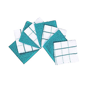 AMOUR INFINI Super Saver Bundle Pack of 4 Terry Dish Towels + 8 Dish Cloths | Ultra Soft and Absorbent Kitchen Towel & Dishcloth Combo | 100% Cotton Dishtowels for Washing Up | Teal
