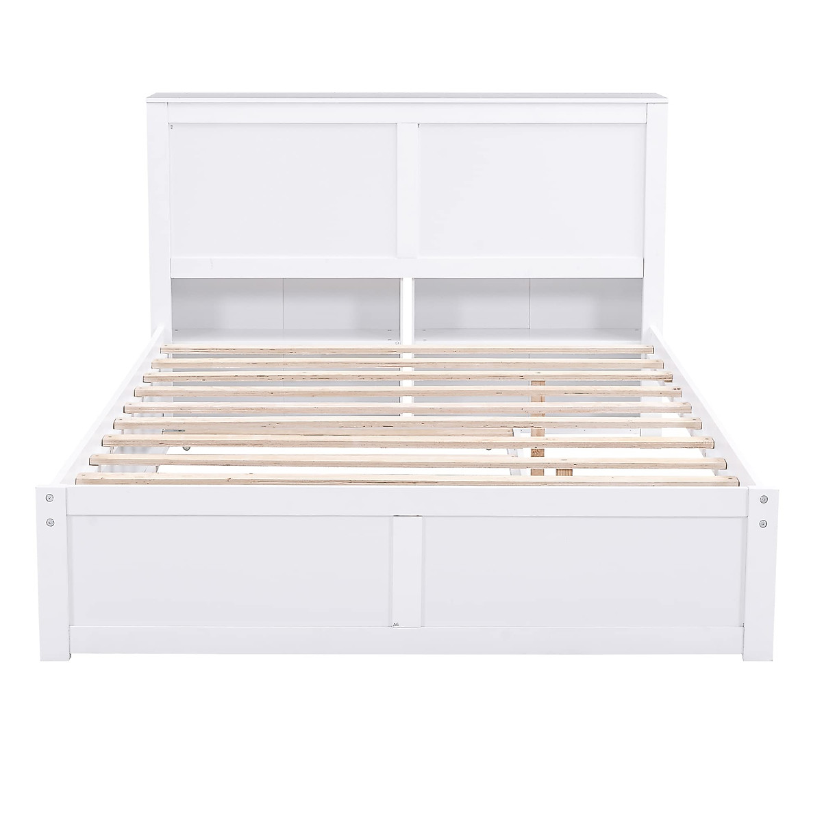 Lifeand Full Size Storage Platform Wooden Bed with Pull Out Shelves and Twin Size Trundle, White