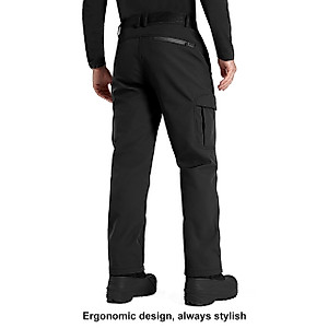 FREE SOLDIER Men's Outdoor Softshell Fleece Lined Cargo Pants Snow Ski Hiking Pants with Belt (Black 34W/30L)