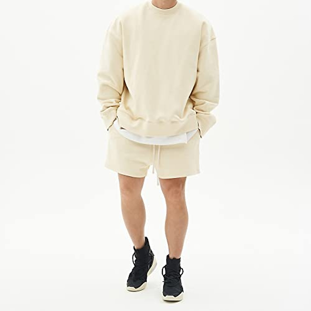 MECH-ENG Mens Cotton Shorts,Athletic Lightweight Shorts,Gym Running Workout Fitted Shorts(Beige Large)