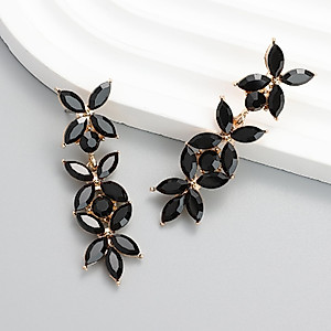 Black Rhinestone Dangle Earrings Elegant Marquise Crystal Cluster Drop Earrings for Women Cocktail Costume